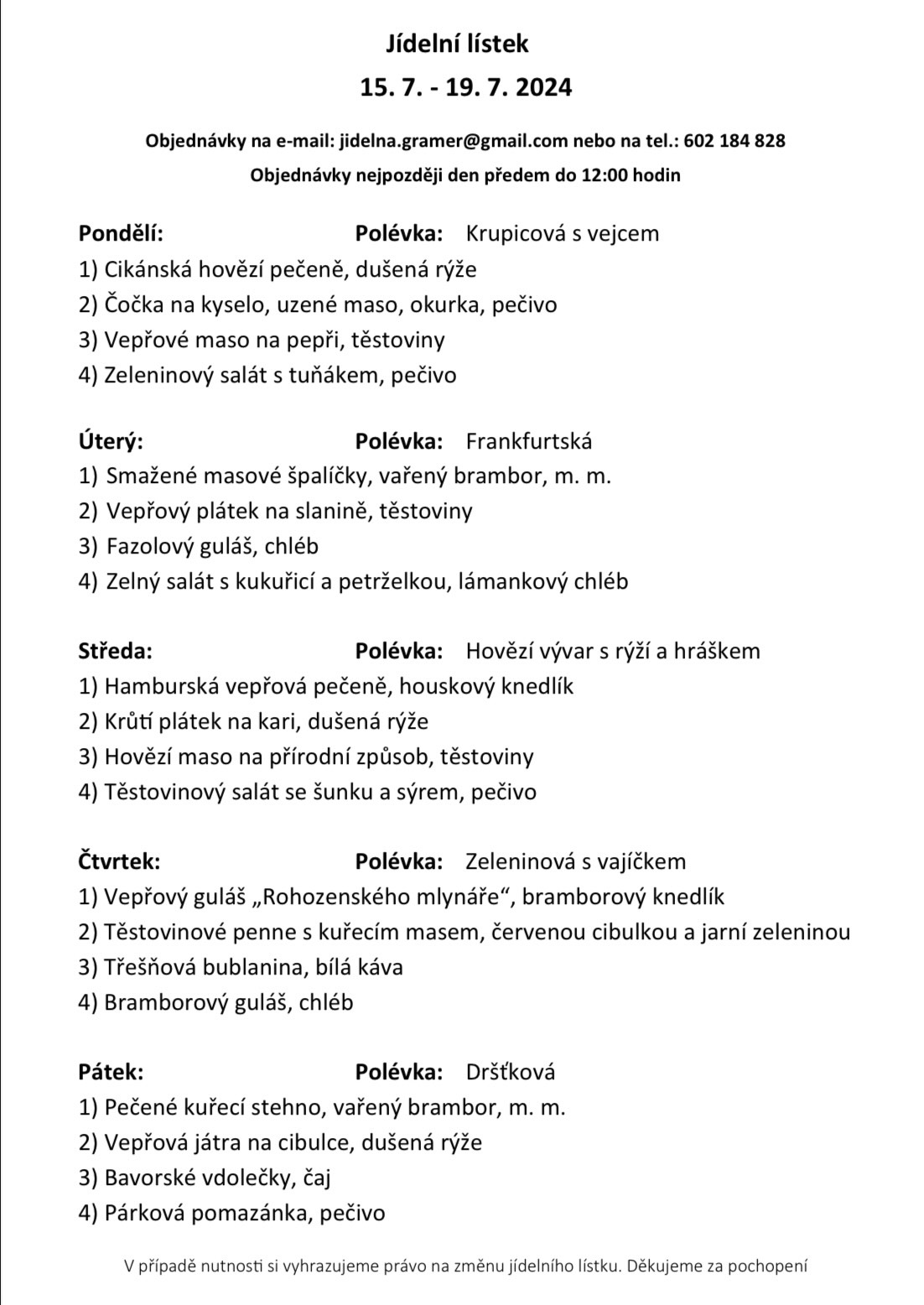 JÍDELNÍ LÍSTEK – JÍDELNA GRAMER